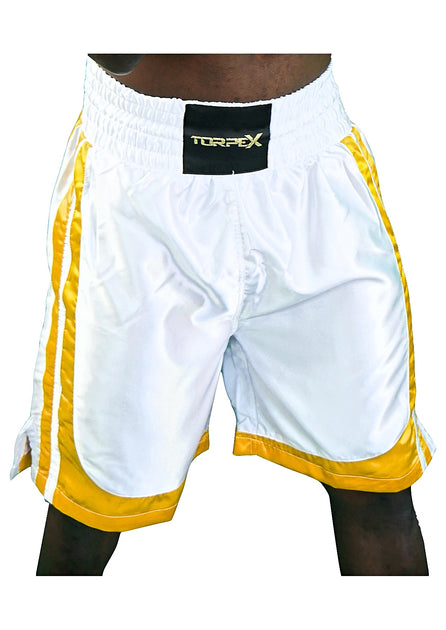 White & Gold Boxing Shorts - Adults – Torpex Sports